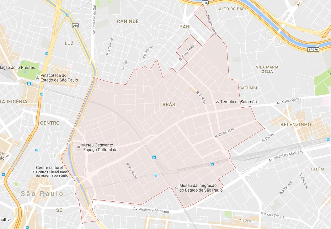Brás São Paulo mapa - Mapa do Brás em São Paulo (Brasil)
