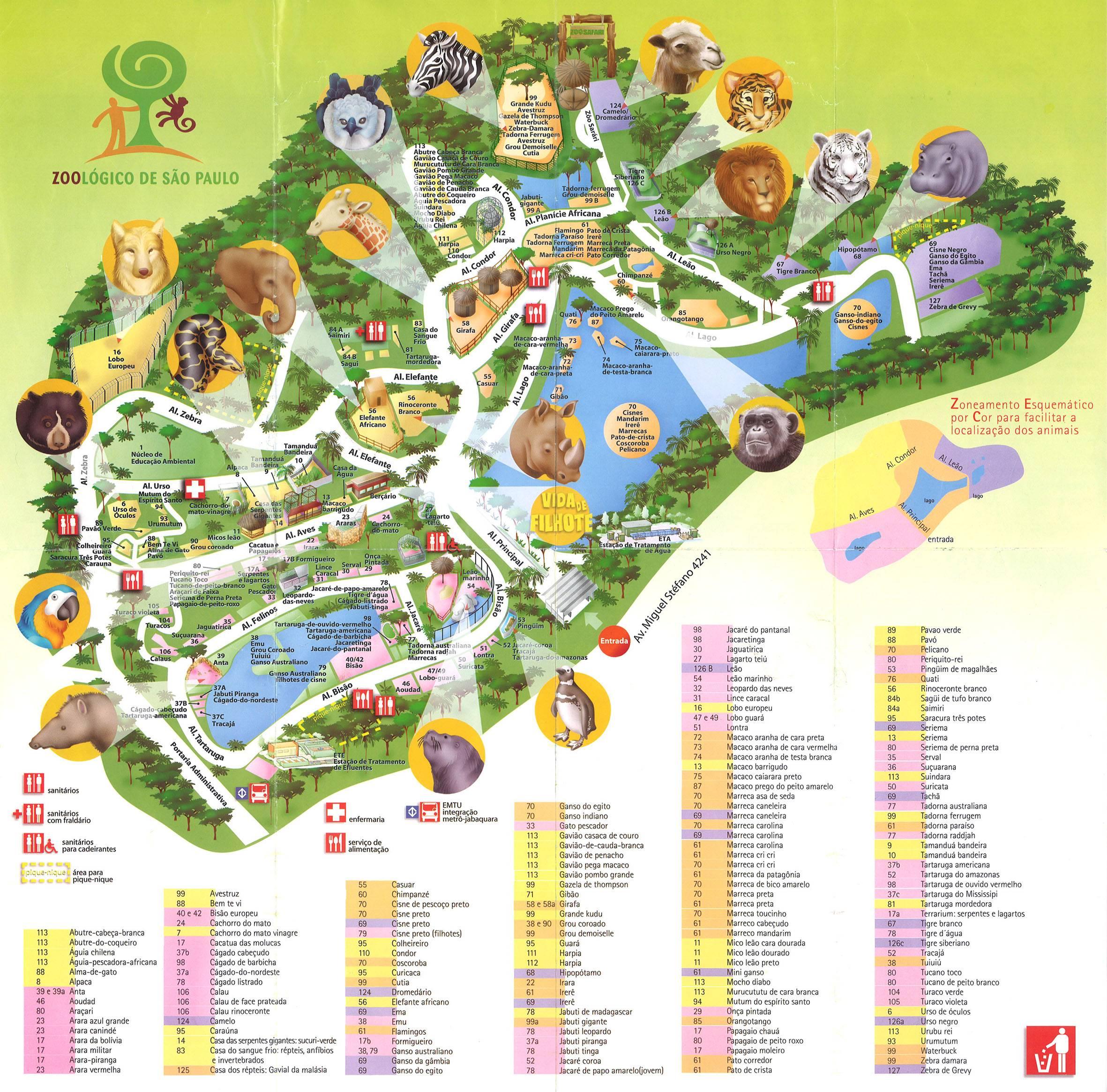 Parque zoológico de São Paulo mapa - Mapa do parque zoológico de São ...