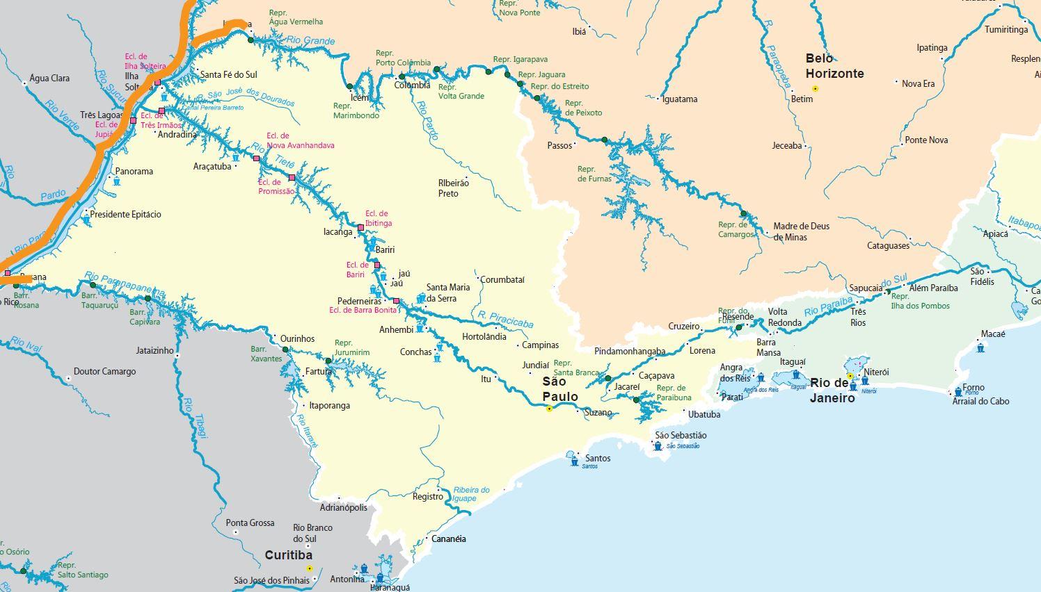 São Paulo rios mapa - Mapa de São Paulo rios (Brasil)