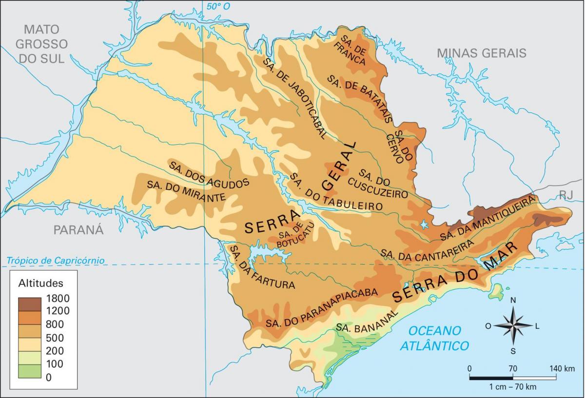 Geográfico de São Paulo mapa - Mapa geográfico de São Paulo (Brasil)
